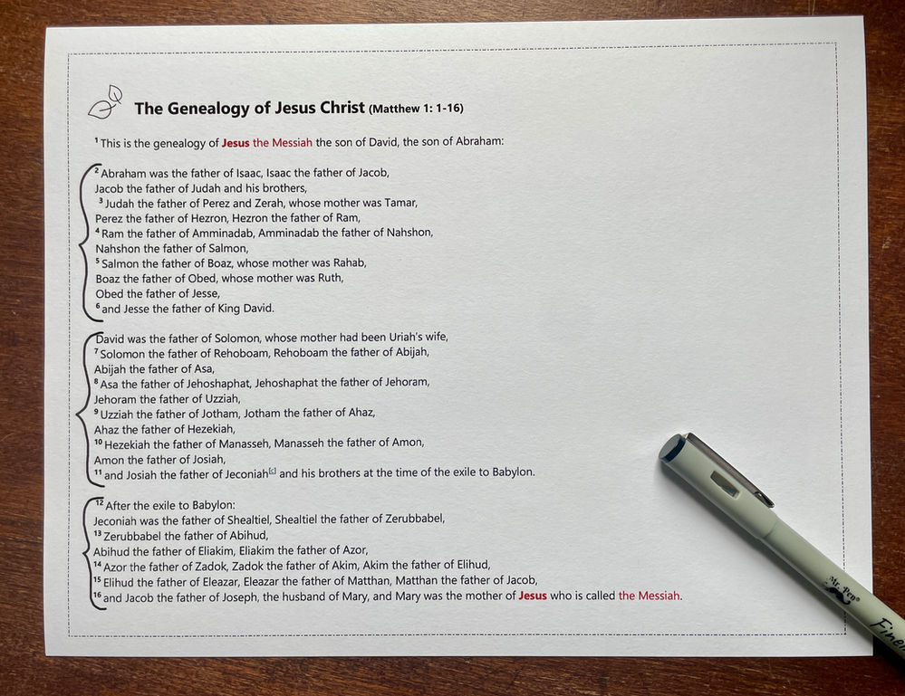 Genealogy of Jesus | Biblequiltjournal.com