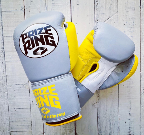 "Professional SS" boxing gloves Grey/Yellow 12oz,14oz | prizeringsports