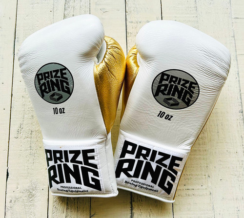 PRIZE RING "Classic 55" Boxing gloves White/Gold 8oz,10oz | prizeringsports
