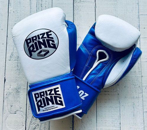 Professional SS boxing gloves White/Blue 8oz,10oz,12oz,14oz | prizeringsports