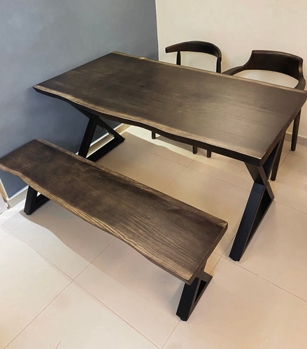 BiGi - 新西蘭天然邊實木餐桌 4.5 130x60-65cm 套裝 (1 Table + Bench + 2 chairs ...
