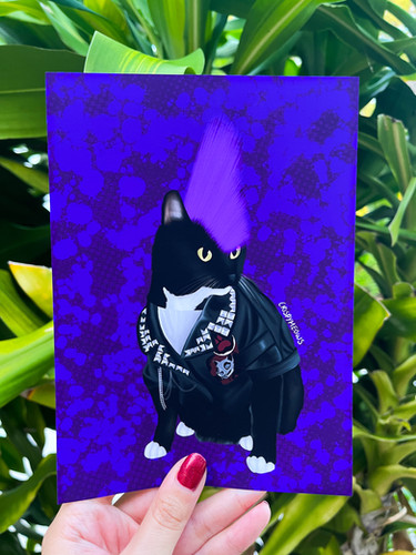 Punk Cat 5 x 7 Art Print | Crispymeowsart