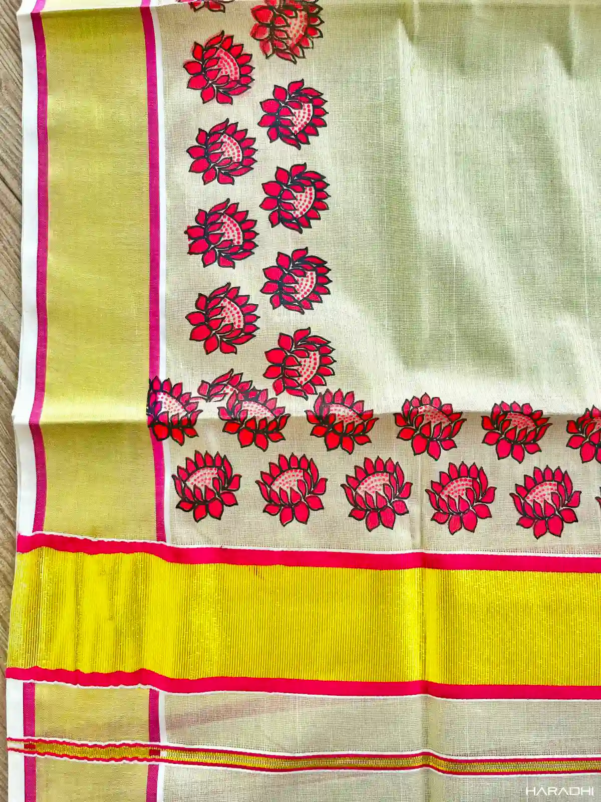 Shop Haradhi's Rose Lotus Tissue Setmundu - Exquisite Traditional Wear ...
