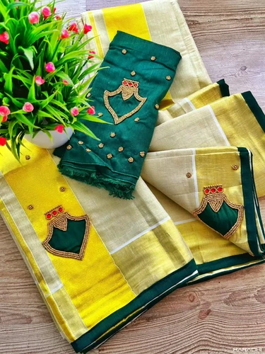 Royal Green Tissue Palakka Set Mundu with Blouse Piece | HARADHI
