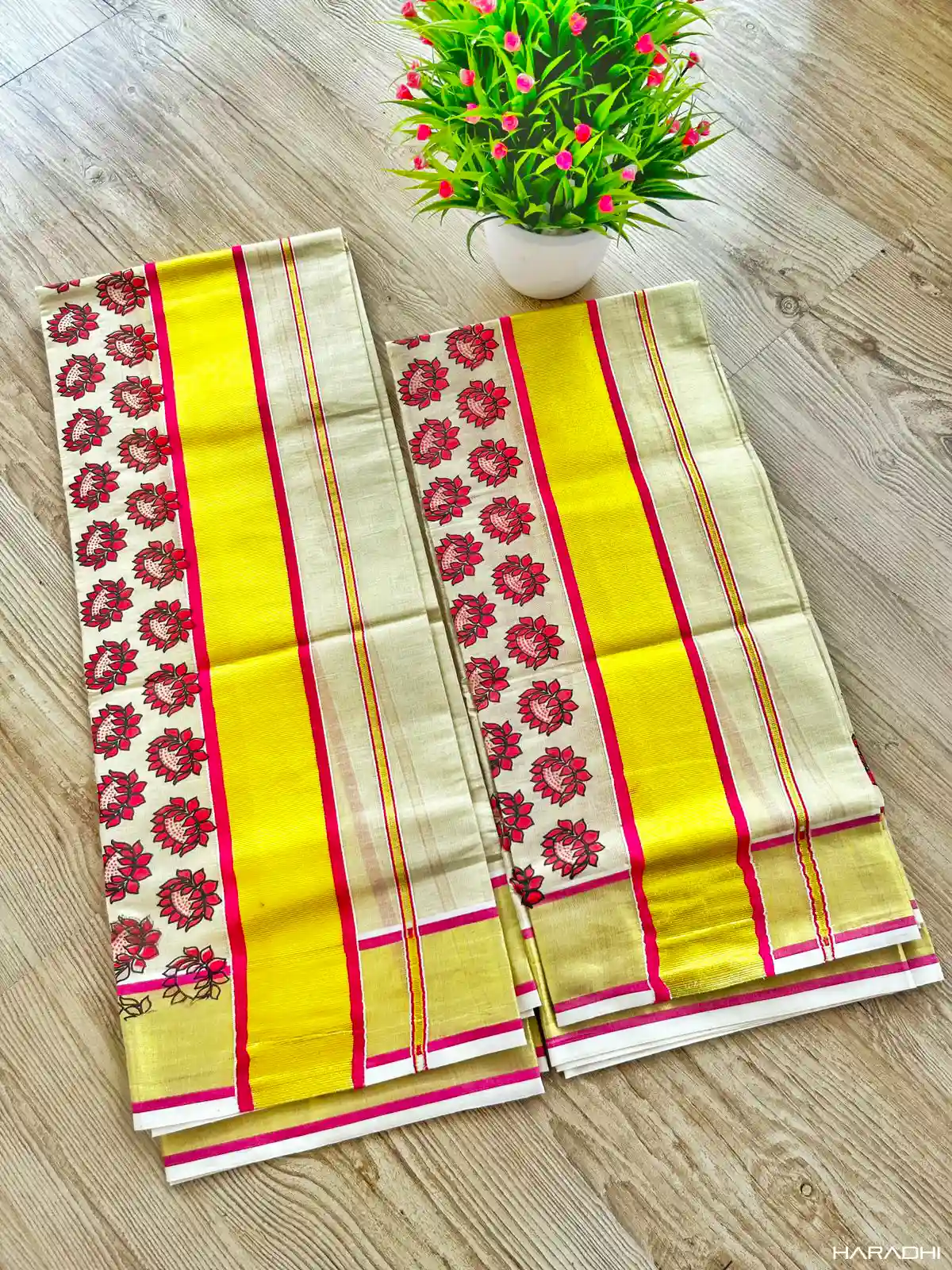 Shop Haradhi's Rose Lotus Tissue Setmundu - Exquisite Traditional Wear ...