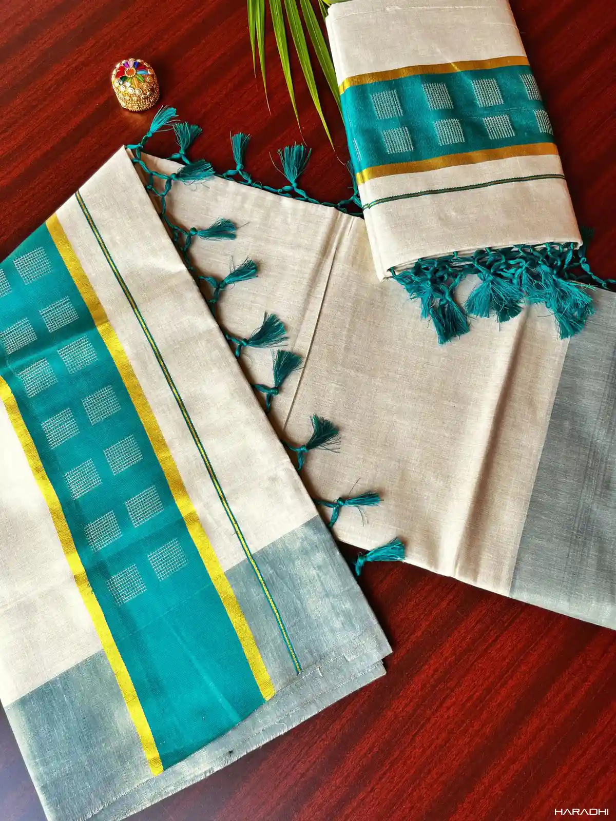 Chathura Tussel Jade Green Tissue Saree | HARADHI