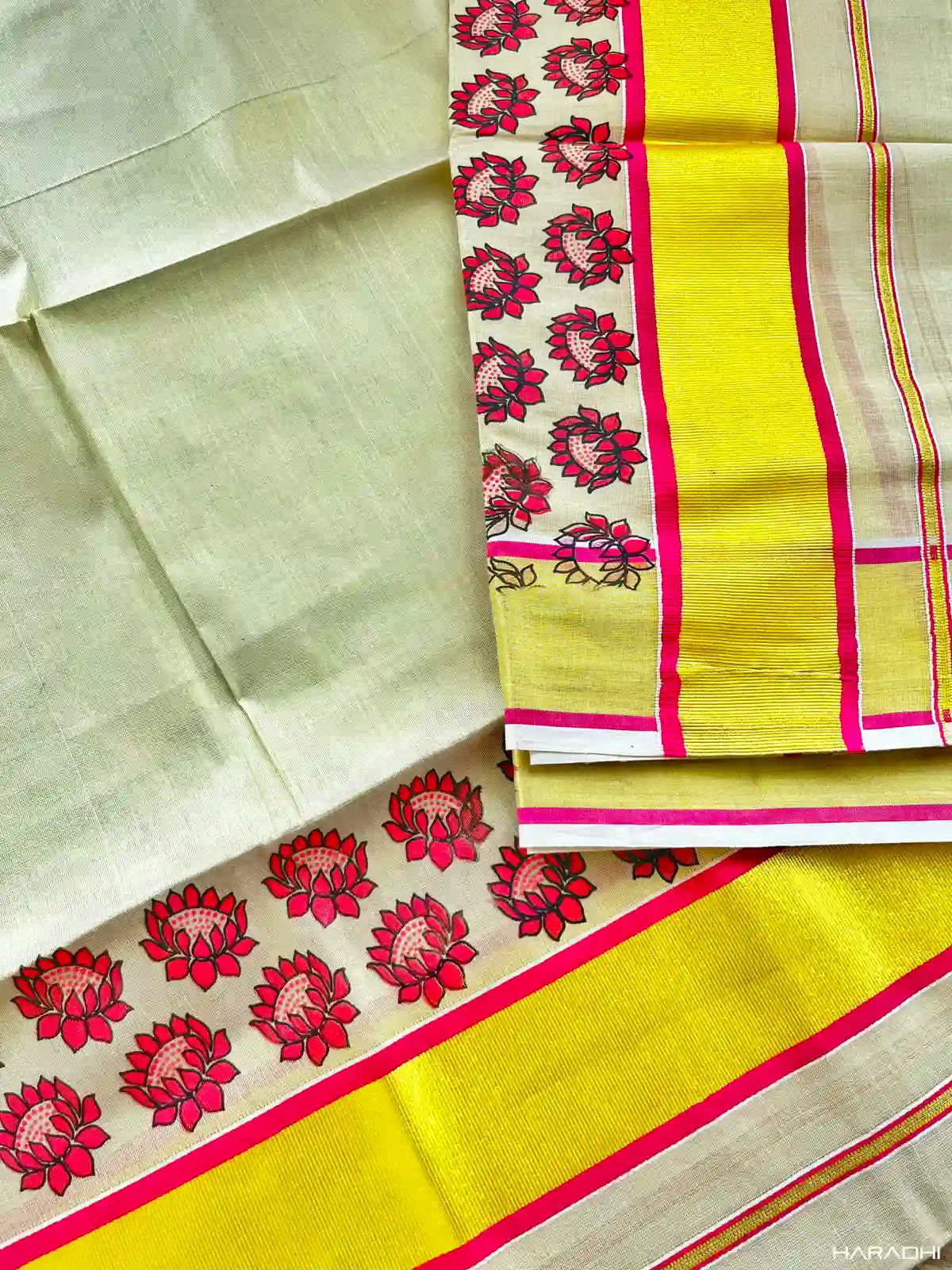 Shop Haradhi's Rose Lotus Tissue Setmundu - Exquisite Traditional Wear ...