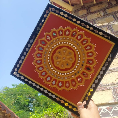 Square mud mirror wall piece | Traditional Mud Art