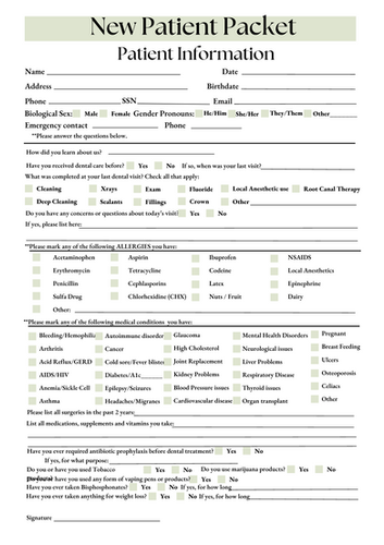 New Patient Medical HX form | The Lazy Hygienist