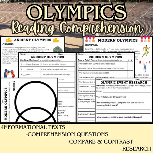 Ancient and Modern Olympics Reading Comprehension Informational Text ...