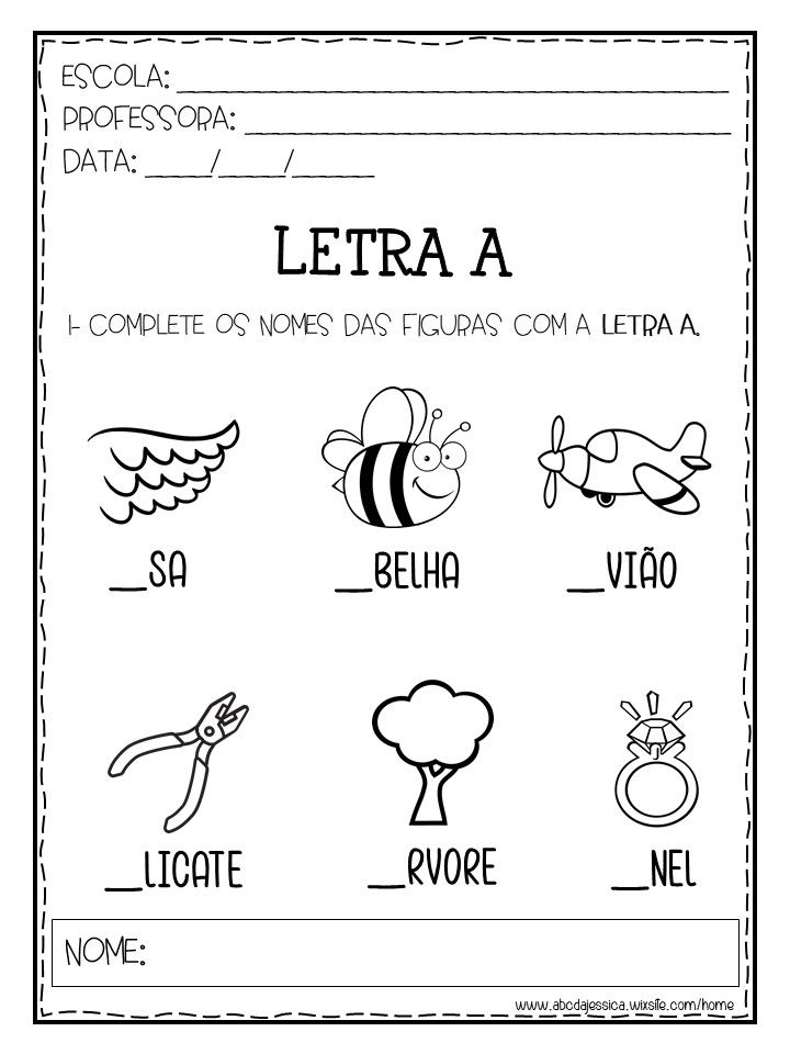 Atividade letra inicial A