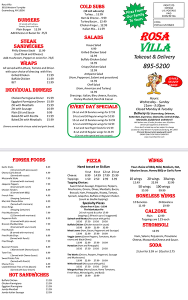 Menu & Specials | Rosa Villa