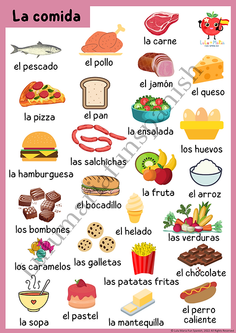 Spanish Words Toddlers Food