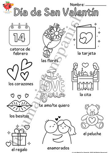 FREE Valentine's Day - Día de San Valentín - Colouring in Sheet | Mysite 1