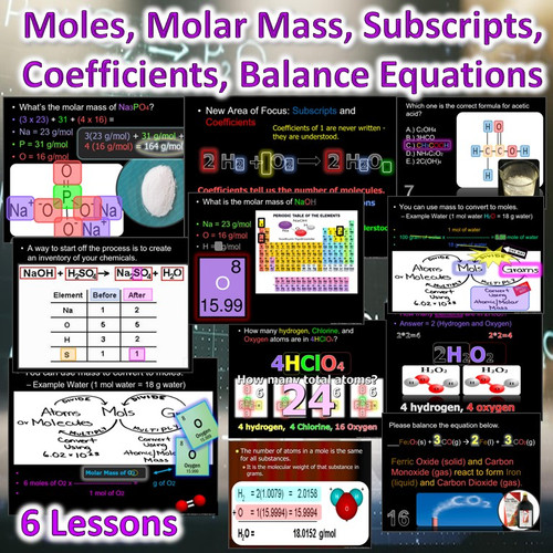 Atoms Unit Part 4: Moles, Subscripts, Coefficients, Balancing Equations ...