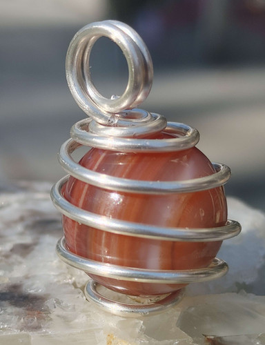 Spirit Flame Sphere Series Pendant: Banded Carnelian Sphere/ Silver ...