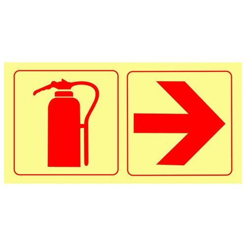 FIRE EXTINGUISHER AND RED ARROW RIGHT PHOTOLUMINESCENT | Hashtag Signs