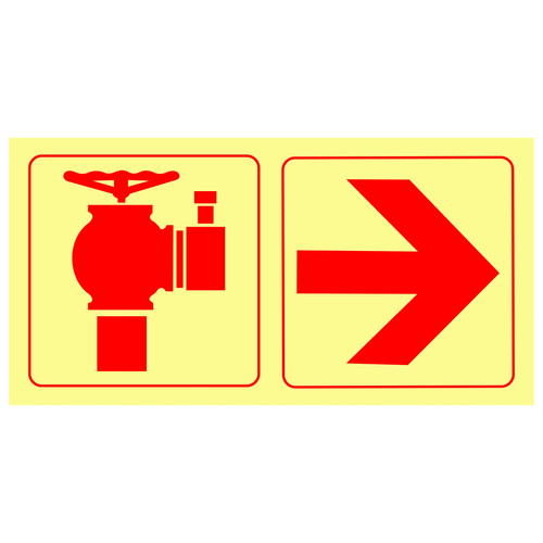 FIRE HYDRANT AND RED ARROW RIGHT PHOTOLUMINESCENT | Hashtag Signs