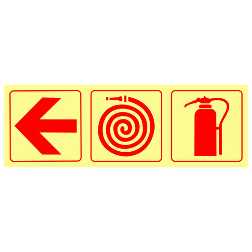RED ARROW LEFT, FIRE EXTINGUISHER AND FIRE HOSE PHOTOLUMINESCENT ...
