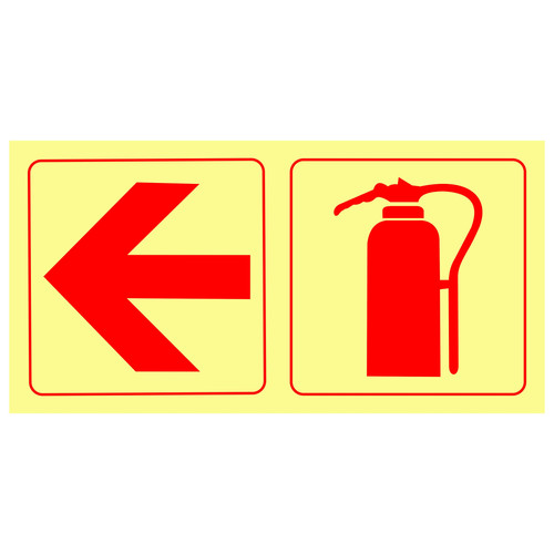 RED ARROW LEFT AND FIRE EXTINGUISHER PHOTOLUMINESCENT | Hashtag Signs