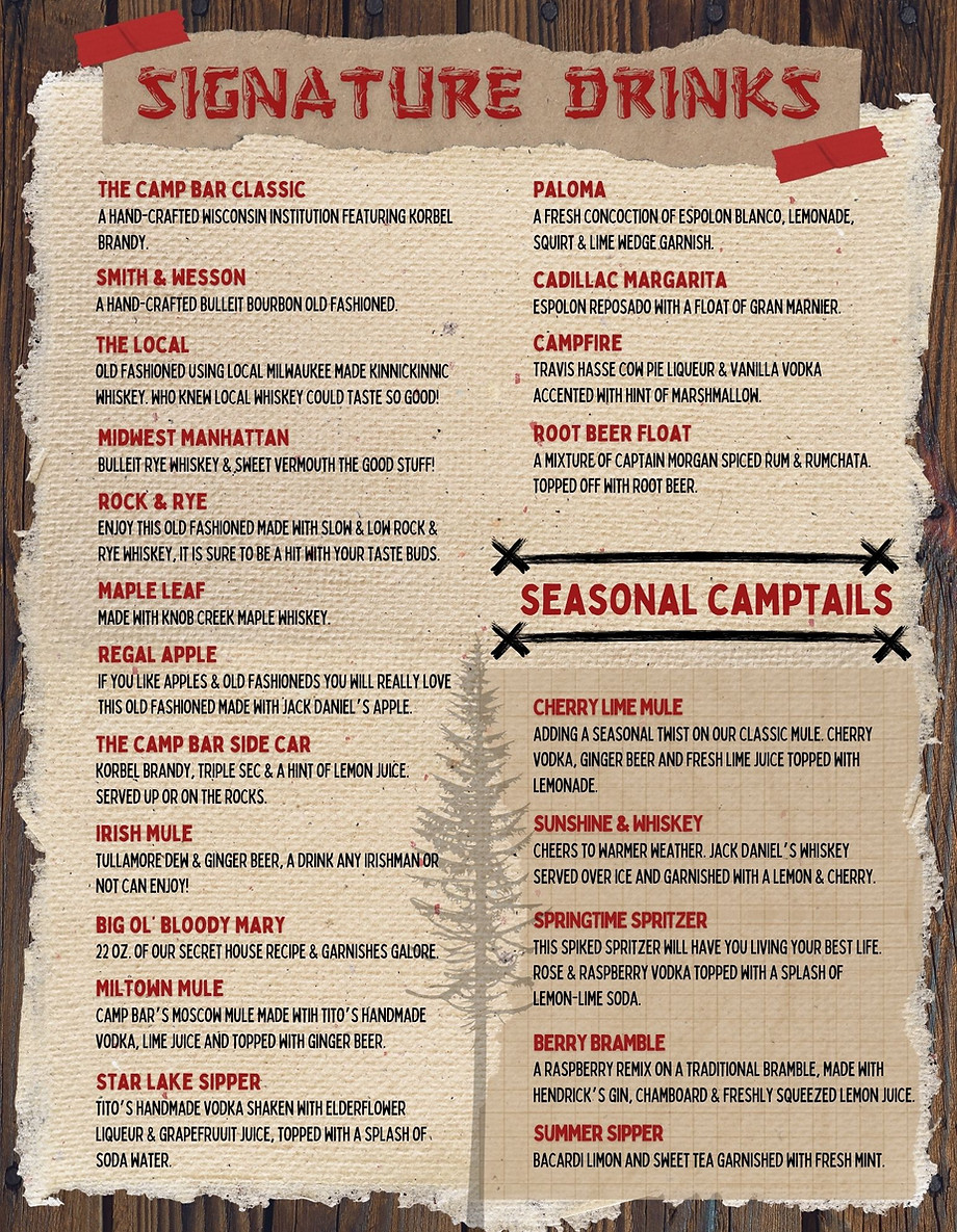 Camp Bar | Menus