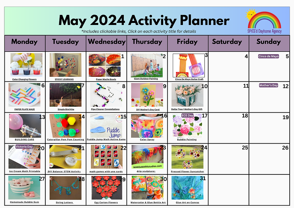 Monthly Planner of Activities and Crafts for Children for May