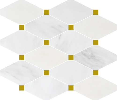 Ice White Octagon w/ Gold Dot Polished Marble Mosaic | Gena Decor Inc