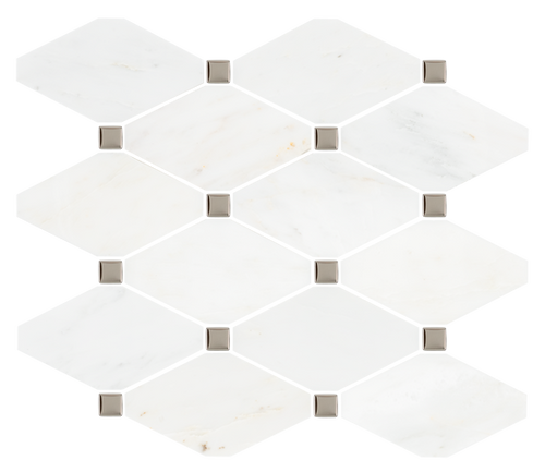 Ice White Octagon w/ Silver Dot Polished Marble Mosaic | Gena Decor Inc