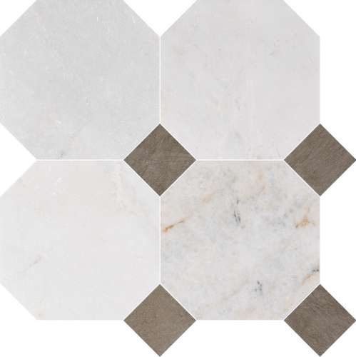 Valentino Bianco 6" Octagon w/ Latte Dot Marble Mosaic | Gena Decor Inc