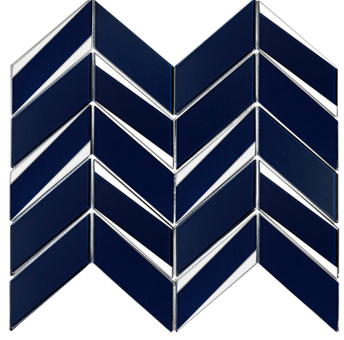 Envision Chevron Sapphire Silver Glass Mosaic | Gena Decor Inc