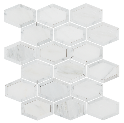 Opulence Ice White+Carrara Polished Marble Mosaic | Gena Decor Inc