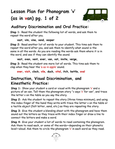 V says 'v' for Van Orton-Gillingham Phonogram Lesson Plan Package | Mysite