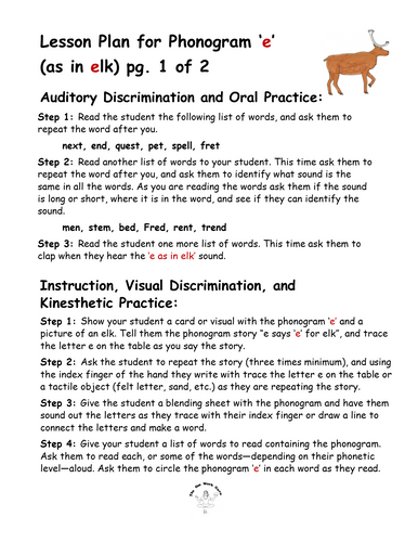 E Says 'e' for Elk Orton-Gillingham Phonogram Lesson Plan Package | Mysite