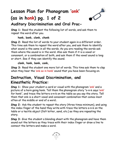 O-N-K Says 'onk' for Honk Orton-Gillingham Phonogram Lesson Plan Packag ...