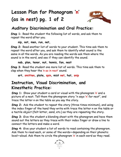 N says 'n' for Nest Orton-Gillingham Phonogram Lesson Plan Package | Mysite