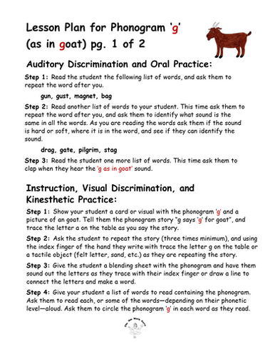 G says 'g' for Goat Orton-Gillingham Phonogram Lesson Plan Package | Mysite