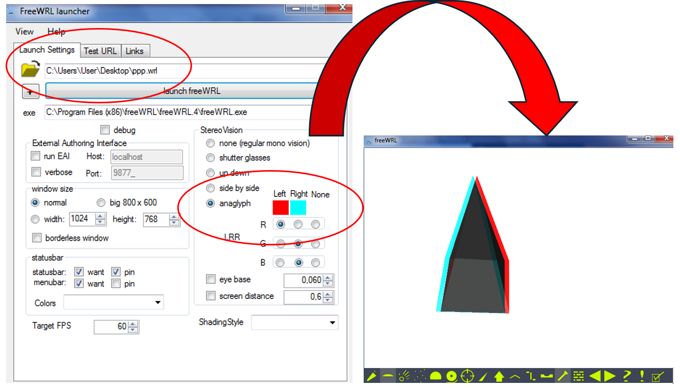 Anaglyphenansicht von VRML-Dateien