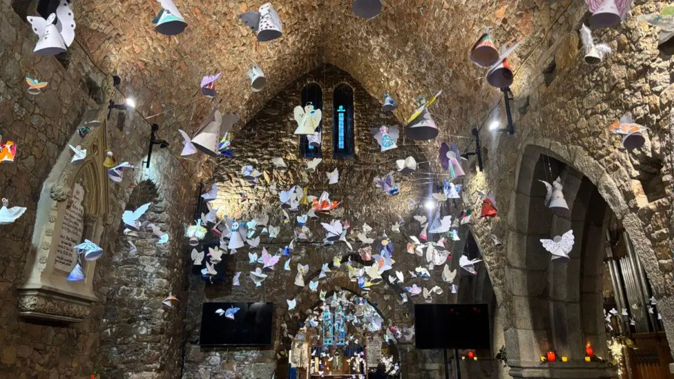 Church Decorated With Hundreds of Paper Angels