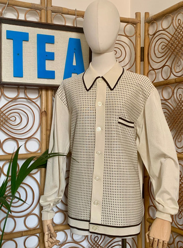 Italian Vintage 60s Vintage Cream Brown Collared Knit | Teri England Attire