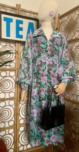 1970s Chiffon Balloon Sleeve Floaty Floral Dress | Teri England Attire