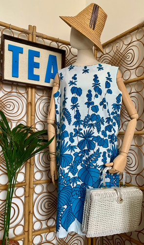 Vintage White and Turquoise Cotton Fuller Figure Beach Dress | Teri ...