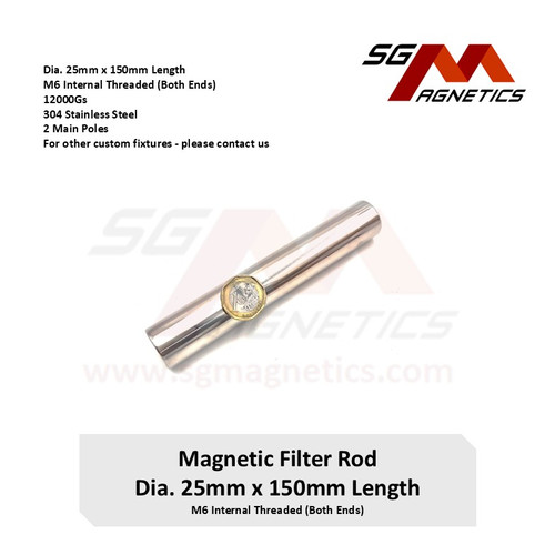 150mm Magnetic Filter Rod 12000 Gauss GS - 25mm 1" Stainless Steel ...