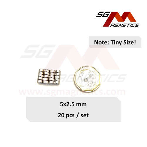 5x2.5mm N35 - Neodymium Disc Magnets - 20pcs | SG Magnetics