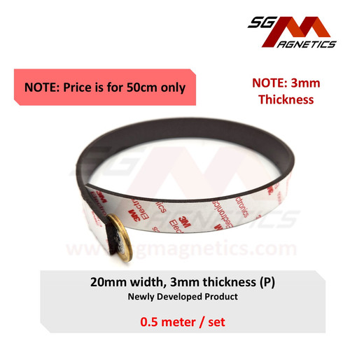 20mm T3mm Neo Flexible Magnetic Strip Roll, Ver. P with 3M adhesive ...