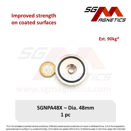 Improved 48mm Countersunk Pot Magnet - SGNPA48X - A: 75kg , X:90kg | SG ...