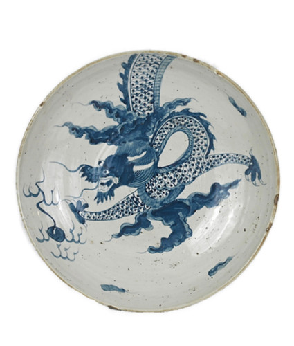 Large blue and white dragon platter | Plate and Plaid