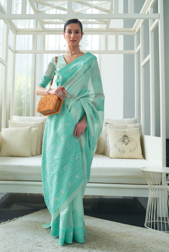 Light Blue Kashida Lucknowi Chikankari Weaving Saree at Weaver Saga ...