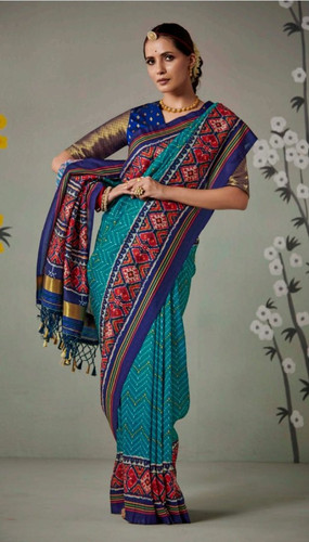 Patola Silk Saree - Aqua Blue | Weaver Saga Pvt Ltd