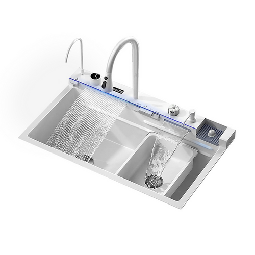 KH-01White Smart Modern Sink with 5 Piano Keys & LED Display | Kanzen Home