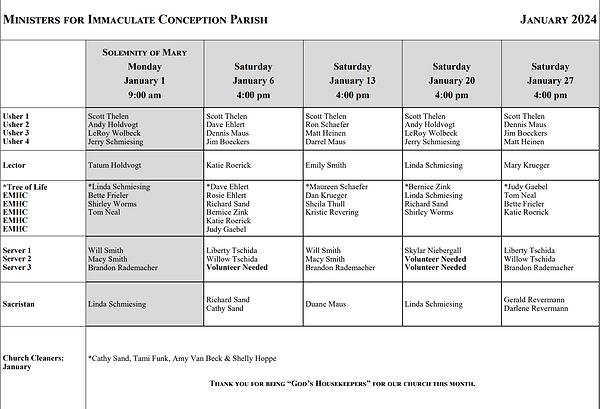 Ministry Schedule | SacredHeart Freeport